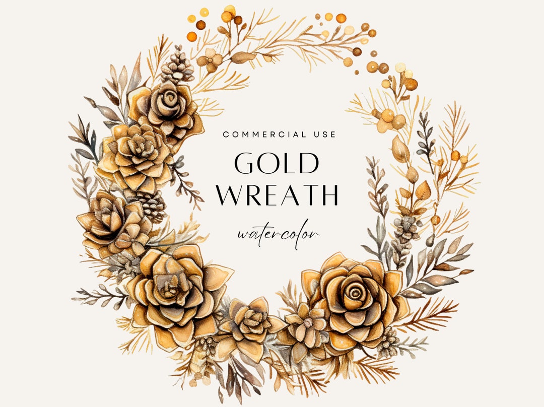 Greenery and Gold Clipart Christmas Wreath Delicate - Etsy
