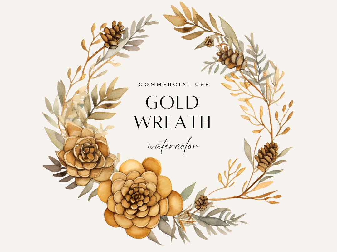 Greenery and Gold Clipart Christmas Wreath Delicate - Etsy