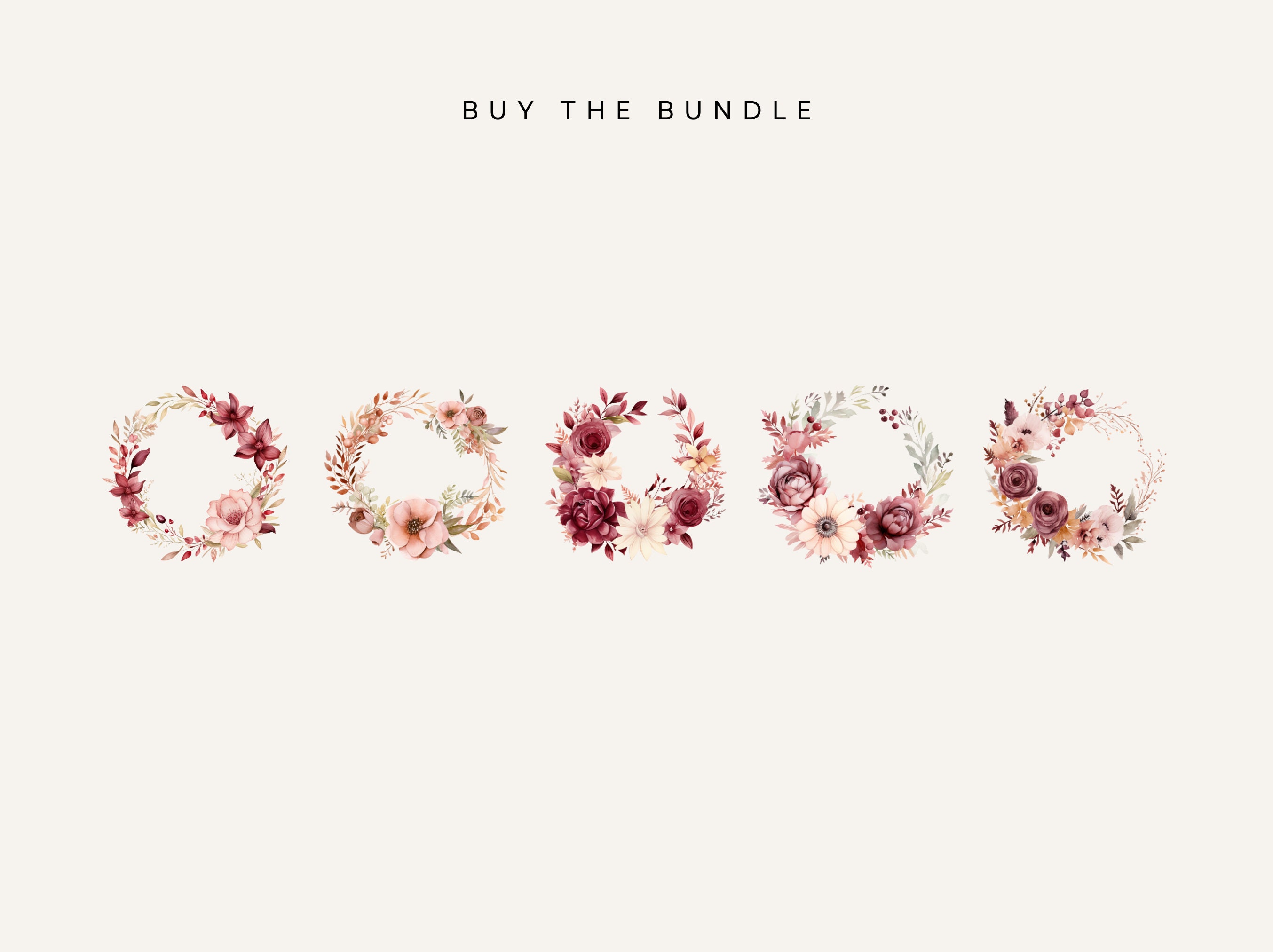 Blush and Burgundy Clipart Wreath Watercolor Florals Floral - Etsy