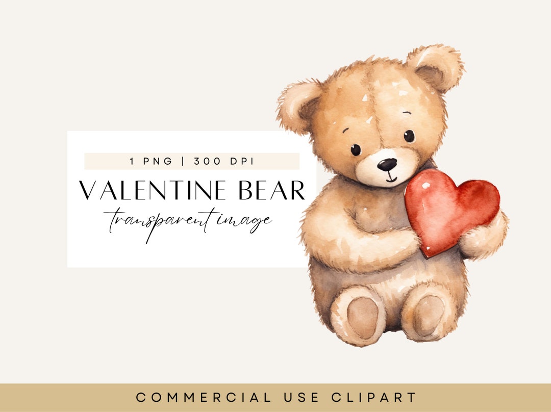 Valentine Teddy Bear Clipart, Bear Holding Heart, Vintage Teddy Bear ...