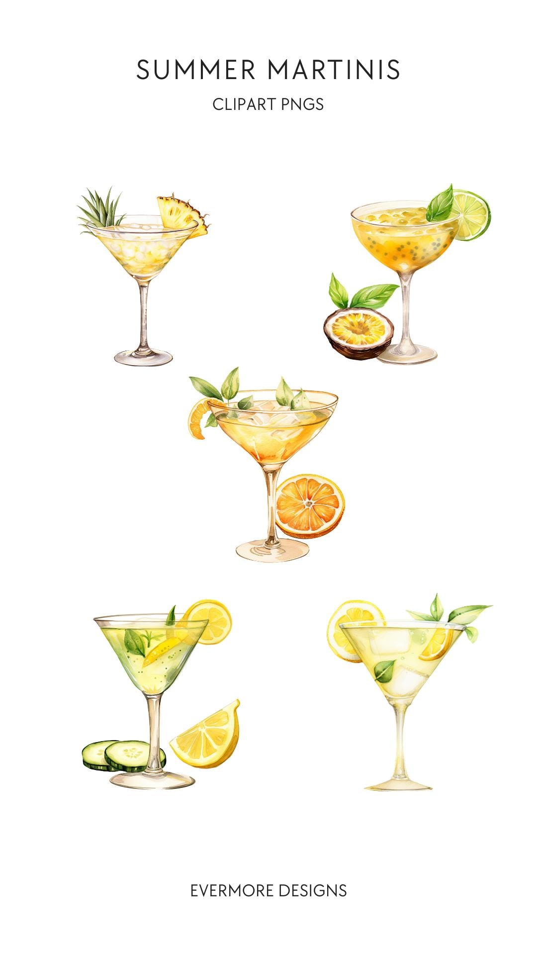 Summer Cocktails Clipart, Garden Party Clip Art, Passion Fruit Martini ...