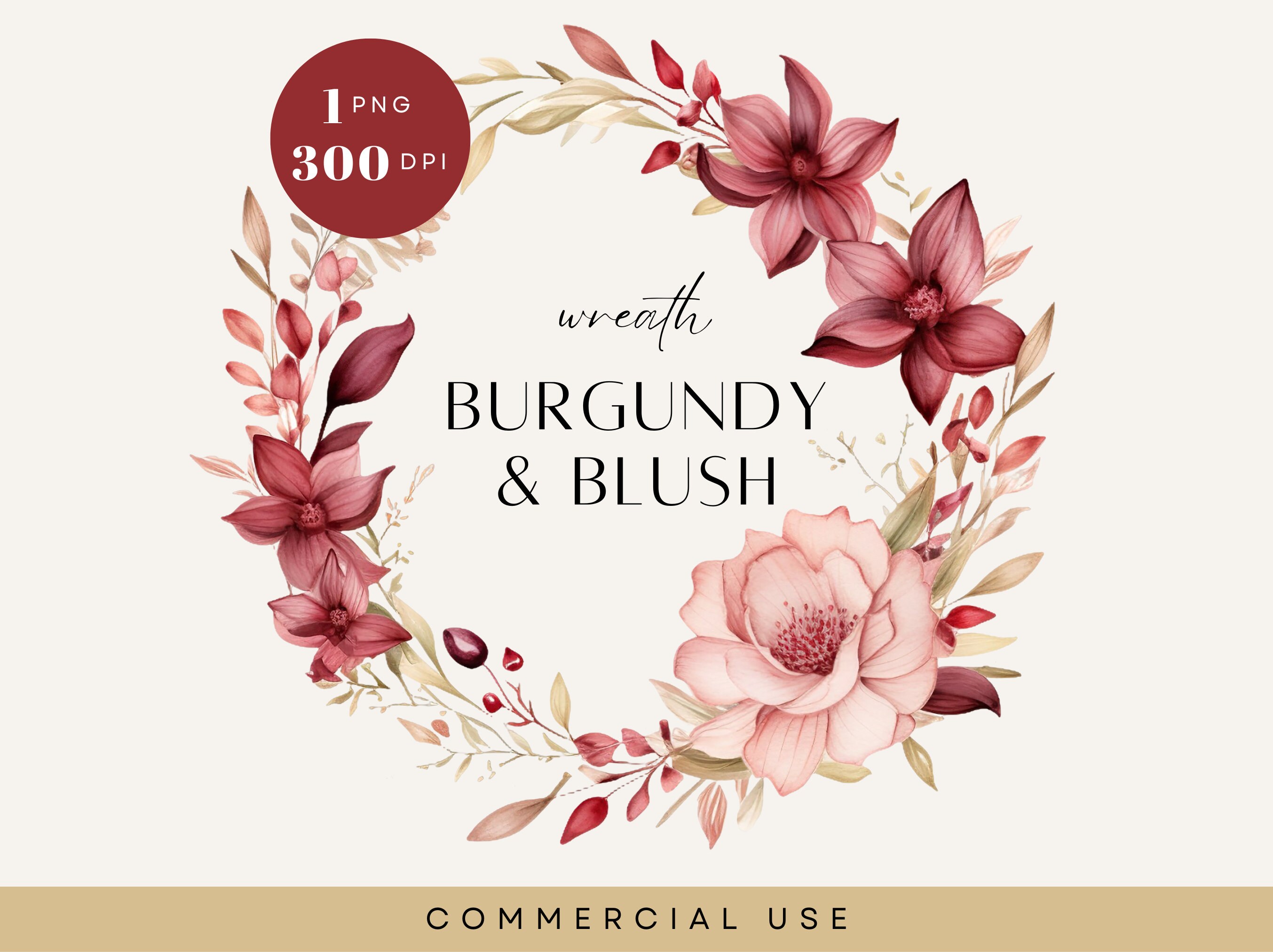 Blush and Burgundy Clipart Wreath Watercolor Florals Floral - Etsy