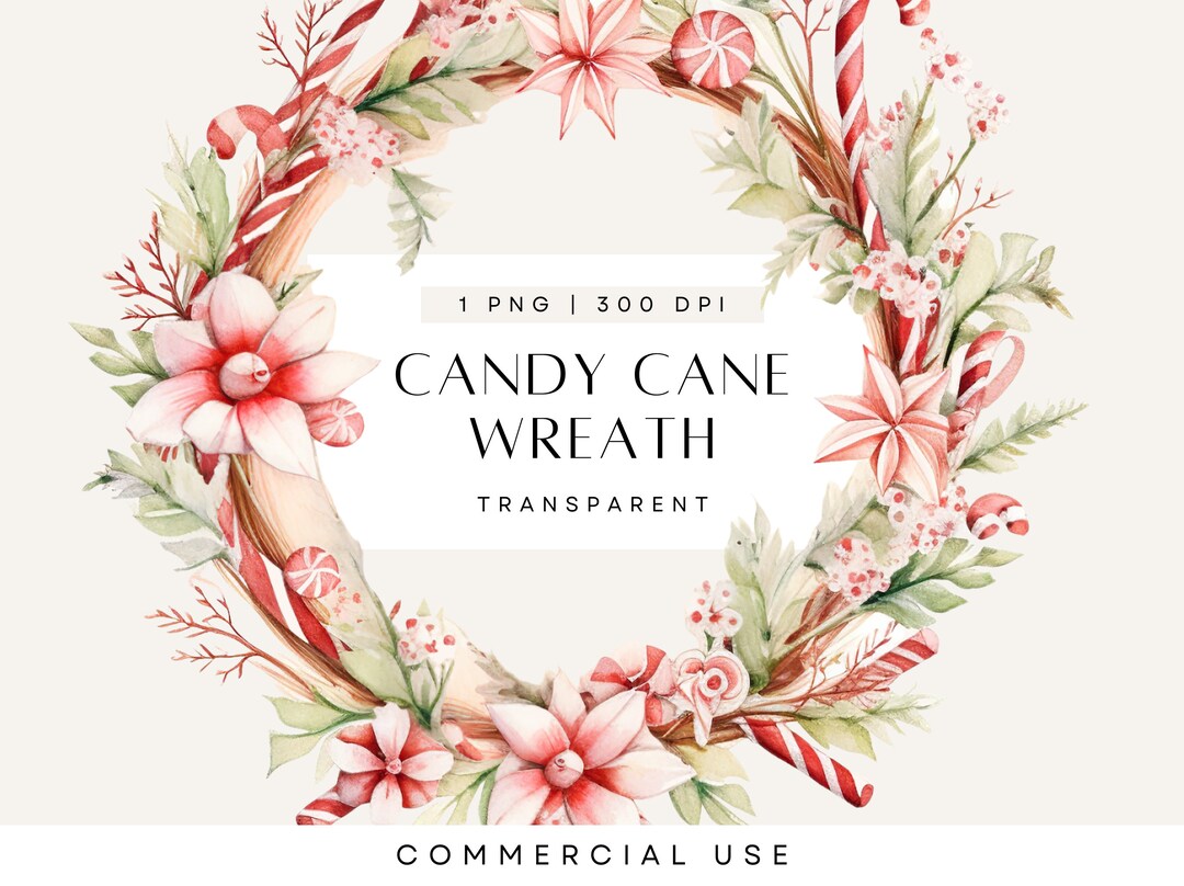 Christmas Candy Cane Clipart, Candy Cane Wreath, Boho Wreaths Clip Art ...