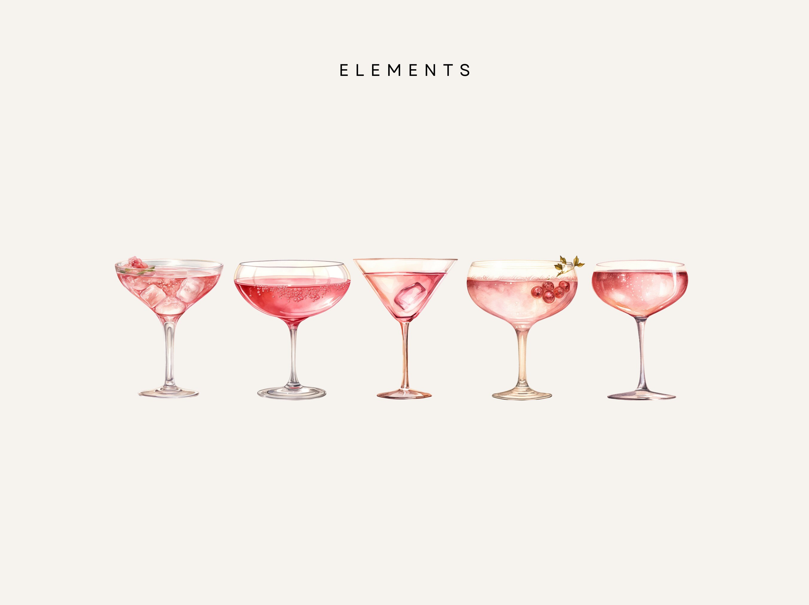 Martini Clipart, Pink Drink, Bubbly Rose Clip Art, Watercolor Martinis ...