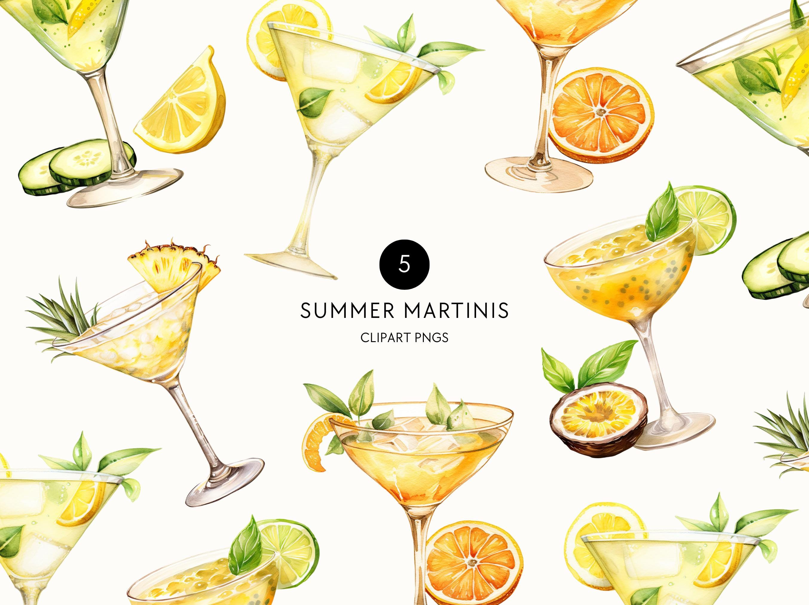Summer Cocktails Clipart, Garden Party Clip Art, Passion Fruit Martini ...