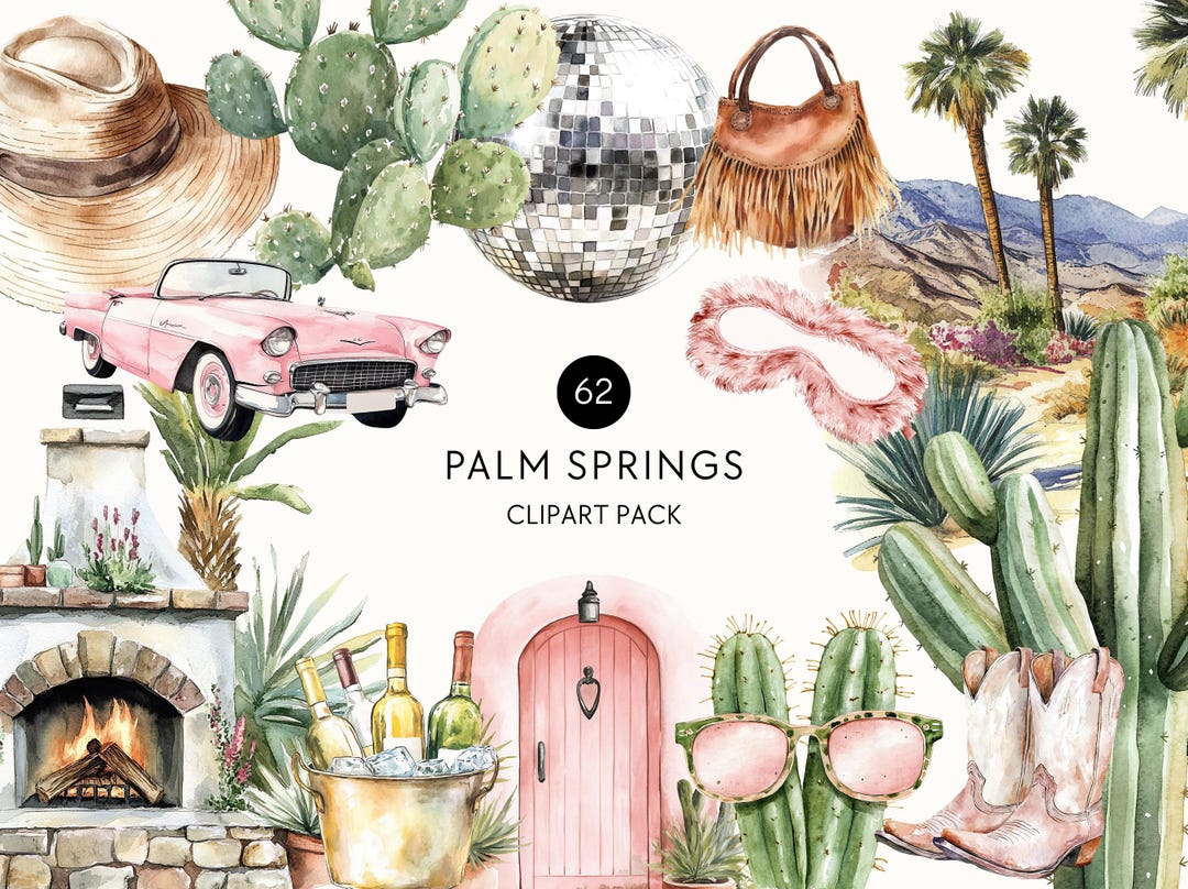 Palm Springs Clipart, 70s Summer Aesthetic, Retro Desert Vibes, Boho ...