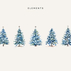 Blue Christmas Clipart, Watercolor Tree Clip Art, Xmas Trees, Festive ...