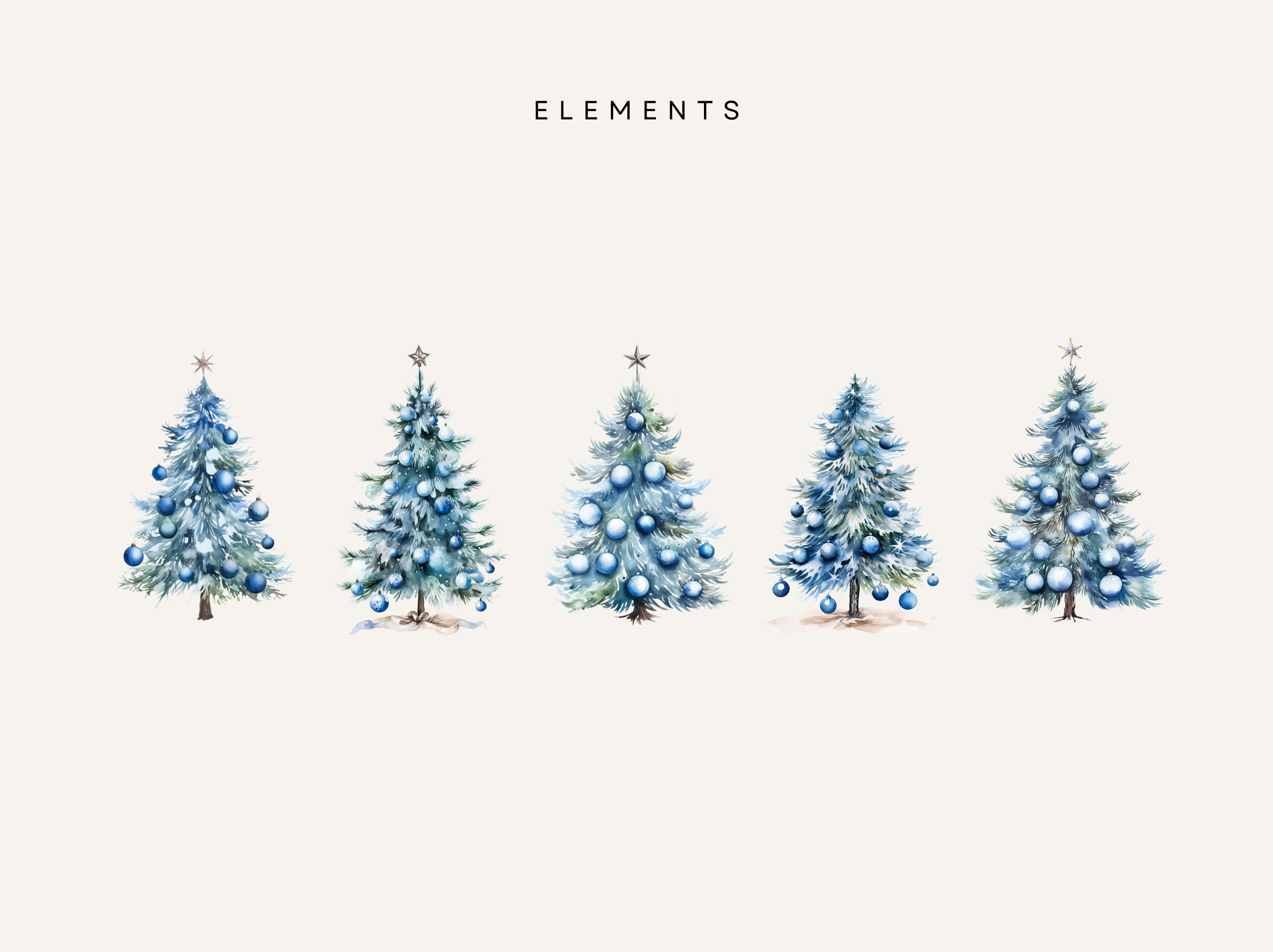 Blue Christmas Clipart, Watercolor Tree Clip Art, Xmas Trees, Festive ...