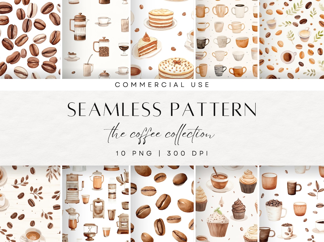 Digital Paper Coffee Shop Pattern, Coffee Beans, Cafetiere, Coffee ...