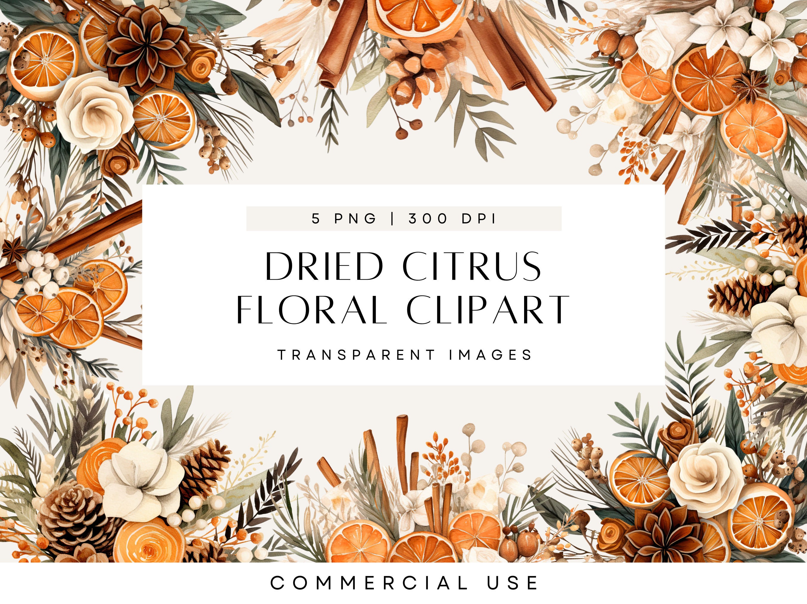 Boho Bouquet Watercolor Flowers Clipart, Orange Floral Clip Art, Citrus ...