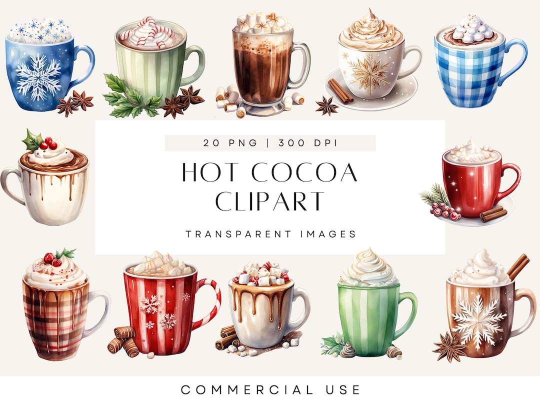 Christmas Hot Cocoa Clipart, Hot Chocolate Clip Art, Cozy Watercolor ...