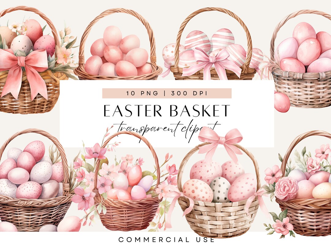 Cute Easter Basket Clipart, Pink Easter Eggs, Easter Bunny Basket ...