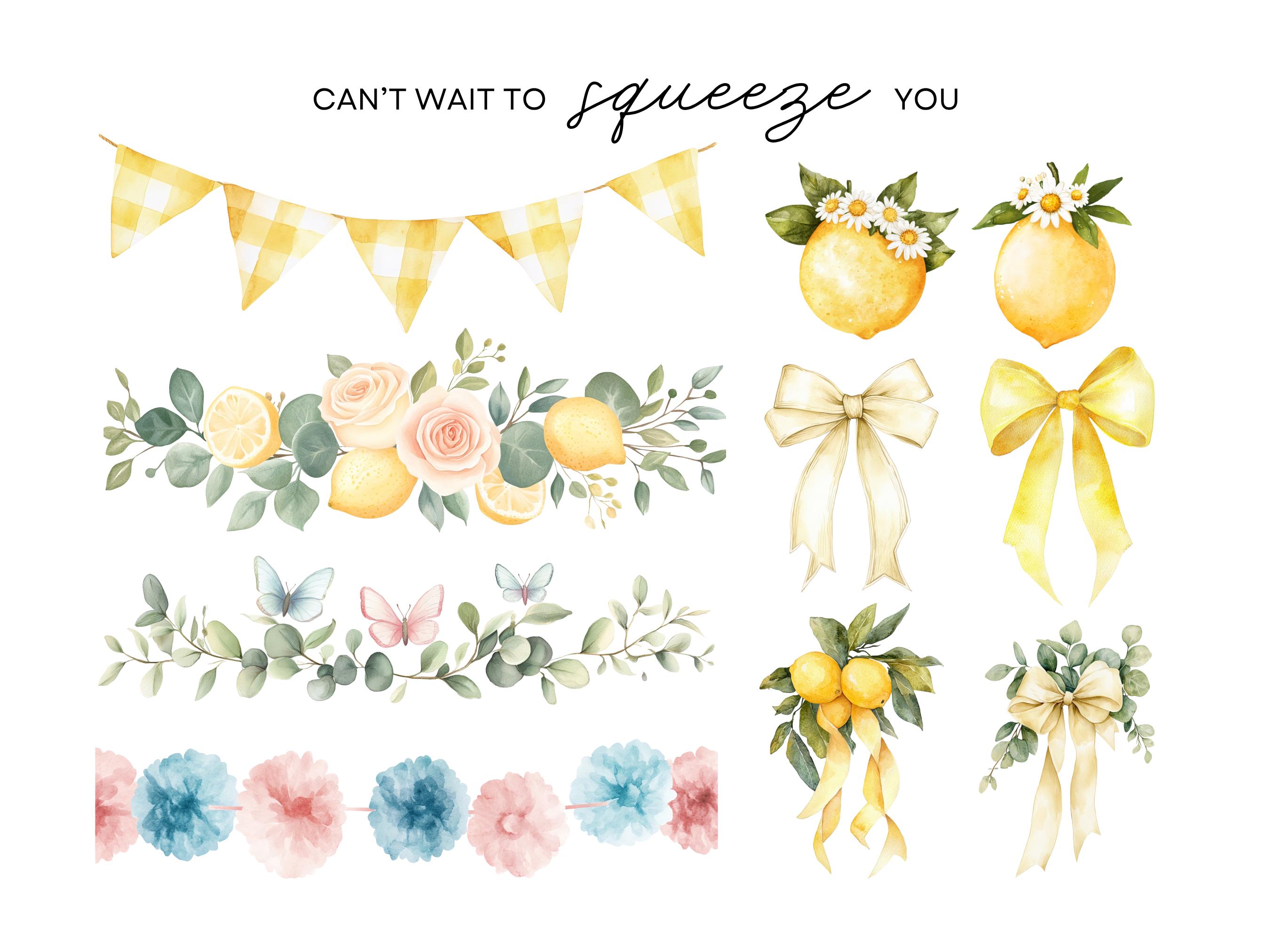 Mediterranean Lemon Clipart | Can’t Wait to Squeeze You Baby Shower ...