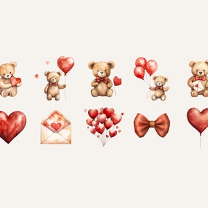 Valentine's Bear Clipart, Red Heart Balloons, Teddy Bears, Love Letter ...