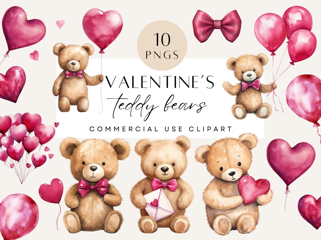 Valentine's Bear Clipart, Pink Heart Balloons, Teddy Bears, Love Letter ...