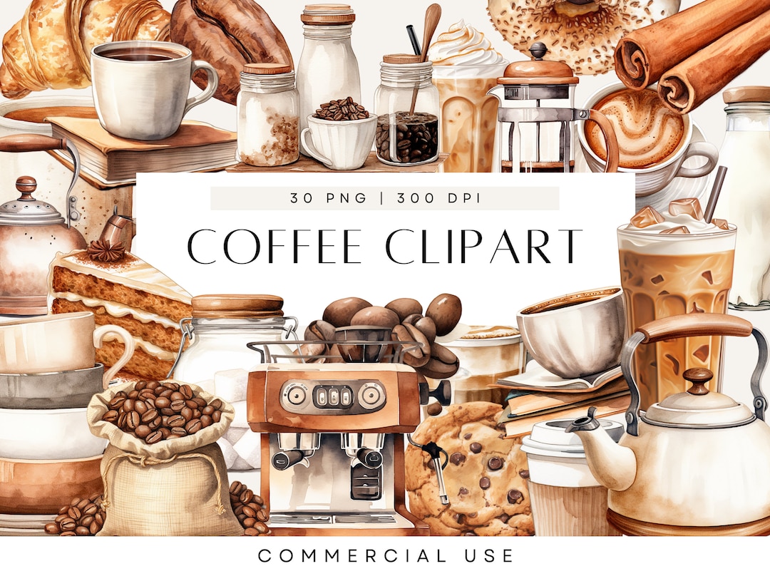 Coffee Shop Clipart Bundle, Coffee Bean, Iced Coffee, Tea Party, Coffee ...