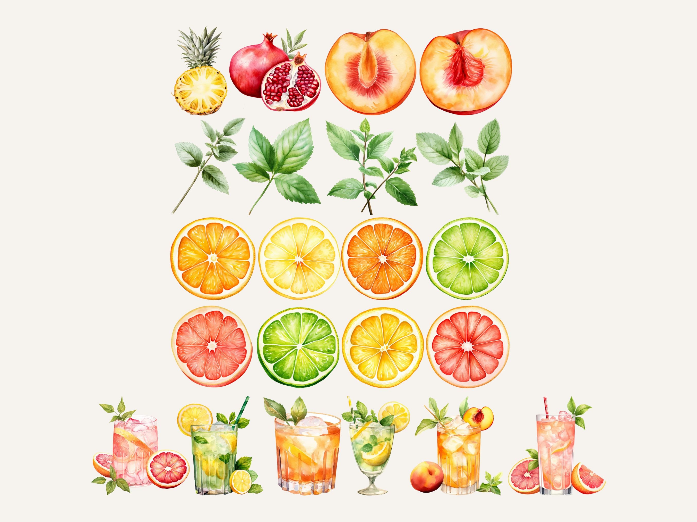 Tropical Fruits Clipart, Summer Fruit Clip Art, Cocktail Party, Citrus ...