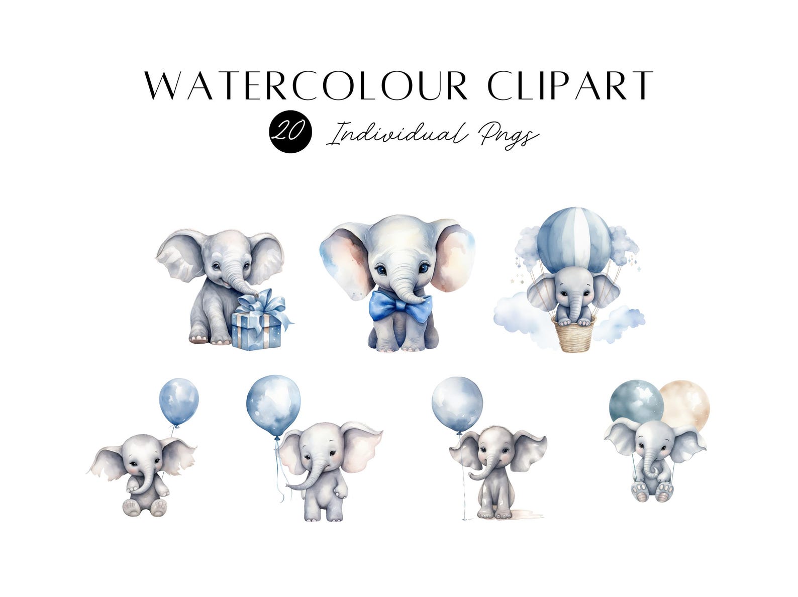 Baby Boy Elephant Clipart, Elephant With Balloon, Baby Shower for a Boy ...