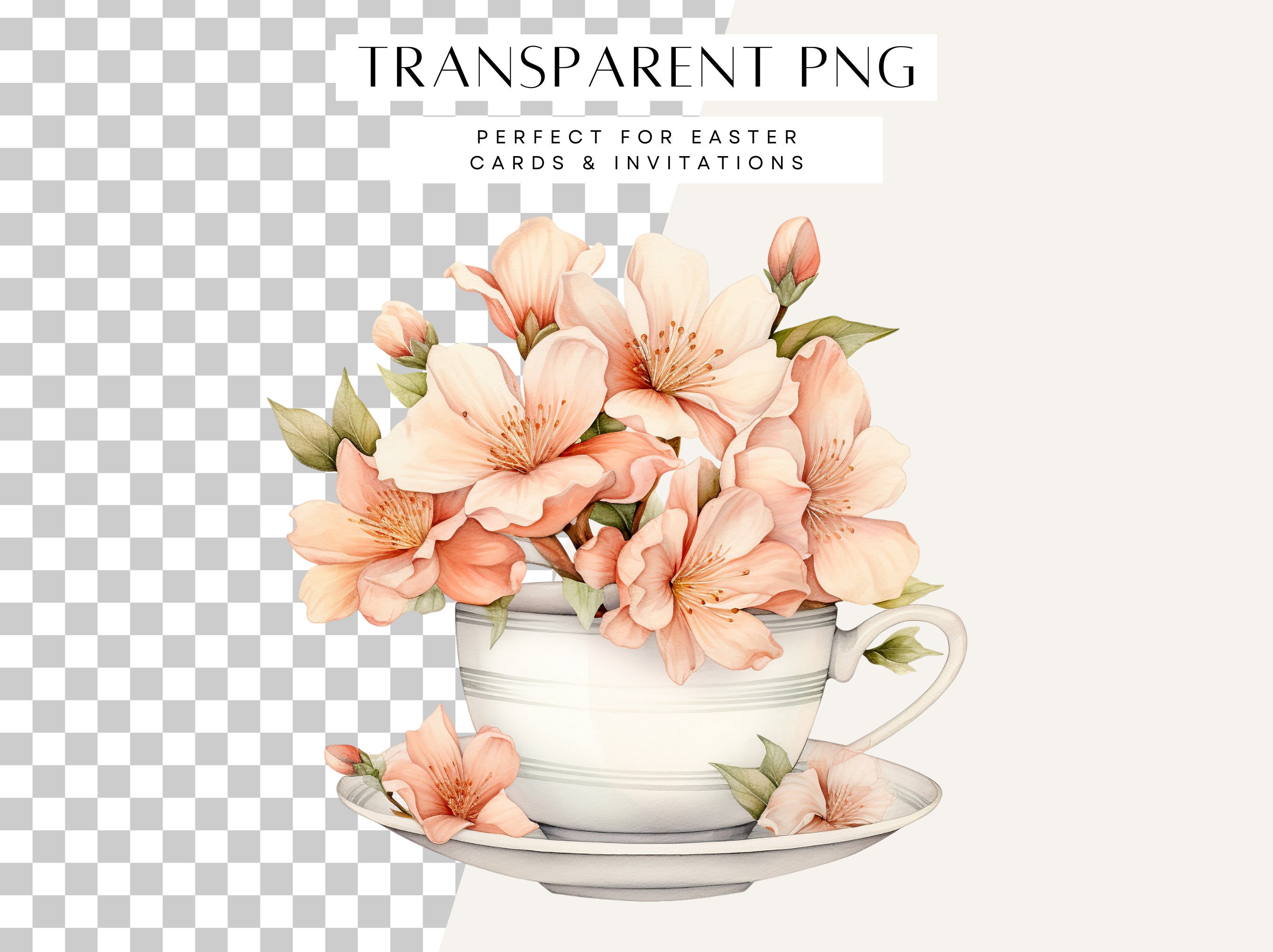 Easter Tea Clipart, Cute Easter Bunny, Pink Tea Party, Easter Partea ...