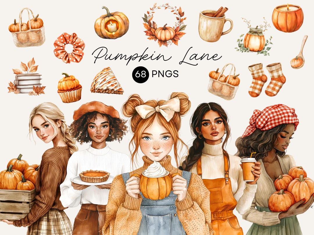 Pumpkin Farm Watercolor Clipart, Warm and Cozy Fall Bundle, Autumn ...
