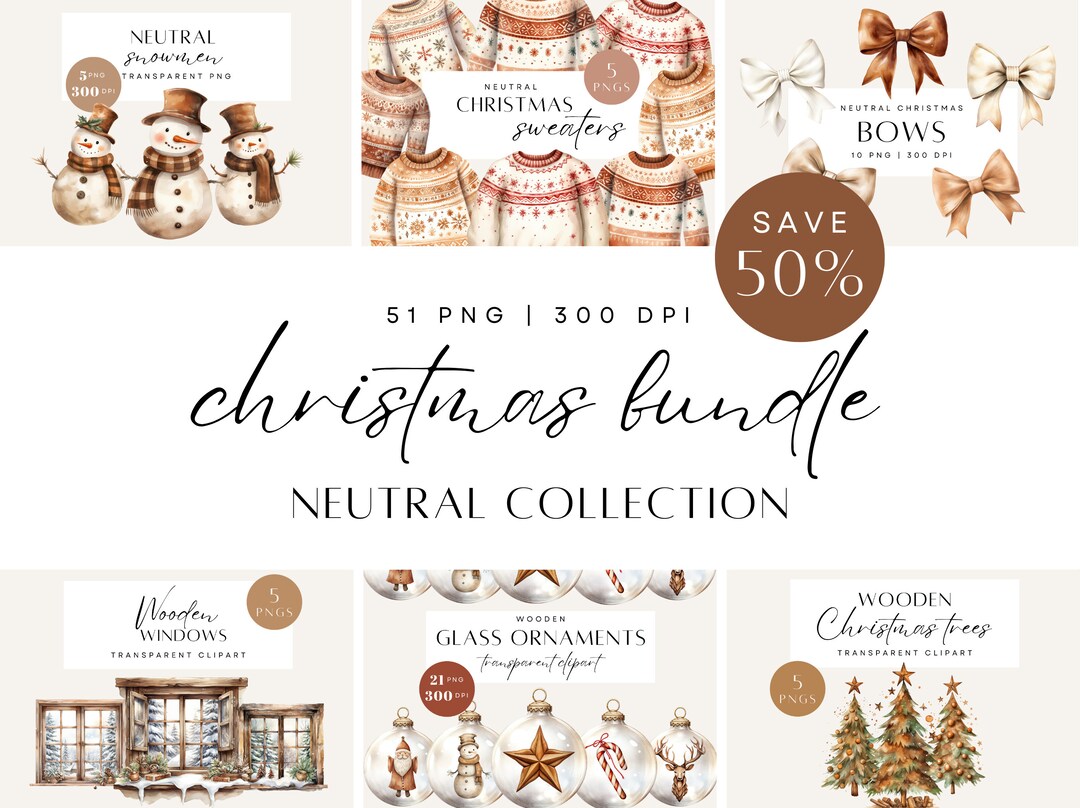 Christmas Mega Bundle Clipart PNG, Neutral Christmas Tree, Ornaments ...