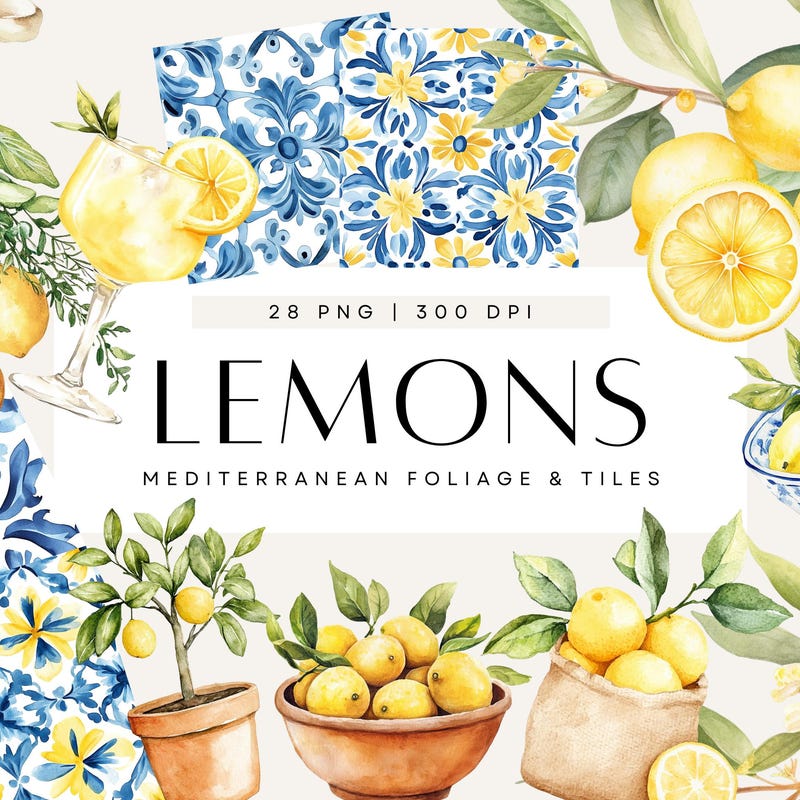 Blue and Lemon Clip Art - Etsy