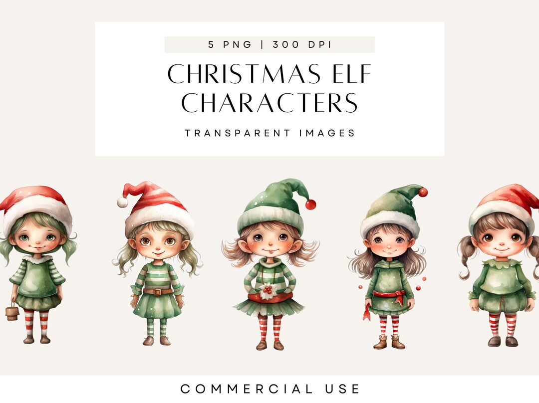 Christmas Elf Clipart, Cute Xmas Elf, Santa Hat Clip Art, Green and Red ...