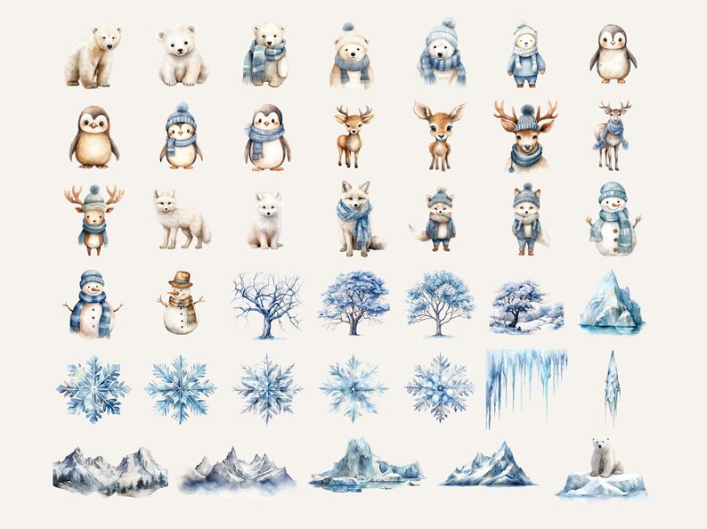 Winter Wonderland Clipart, Blue Watercolor Bear BUNDLE, Christmas Teddy ...