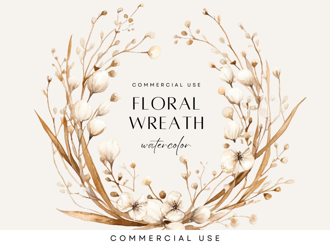 Watercolor Floral Wreath, Autumn Clipart, Wild Bloom, Dried Flowers ...