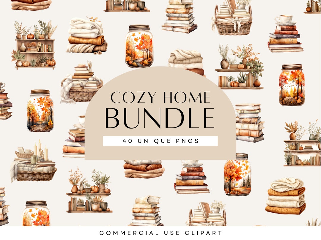 Fall Watercolor Clipart Bundle, Cozy Fall House Clip Art, Fall in a Jar ...
