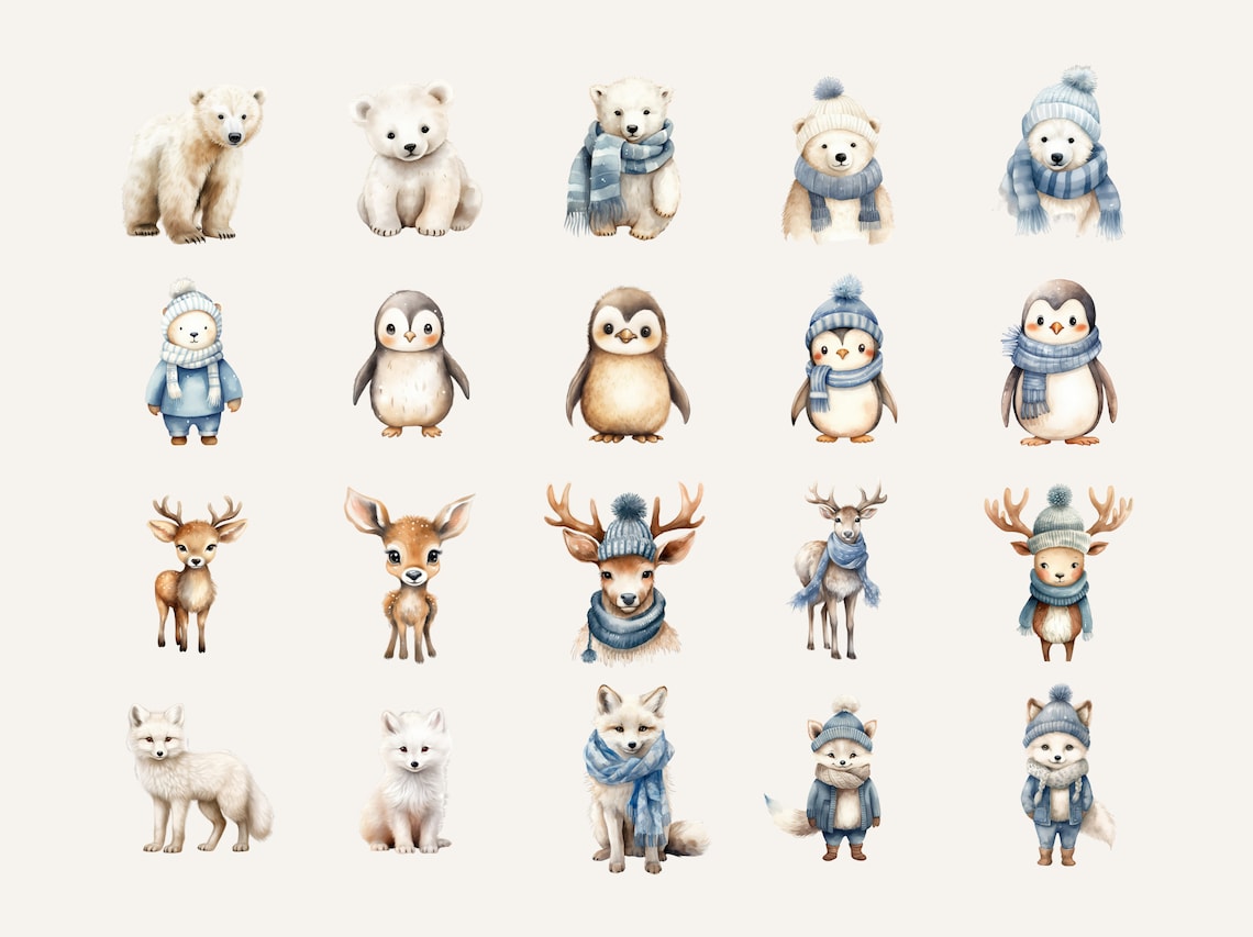 Winter Wonderland Clipart Bundle, Polar Bear, Arctic, Woodland Animals ...