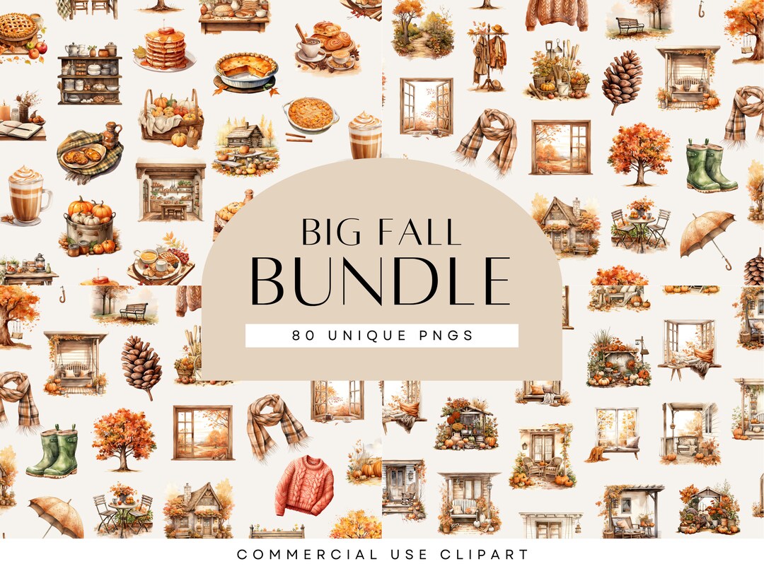 Fall Watercolor Clipart Bundle, Cozy Fall House Clip Art, Autumn Garden ...