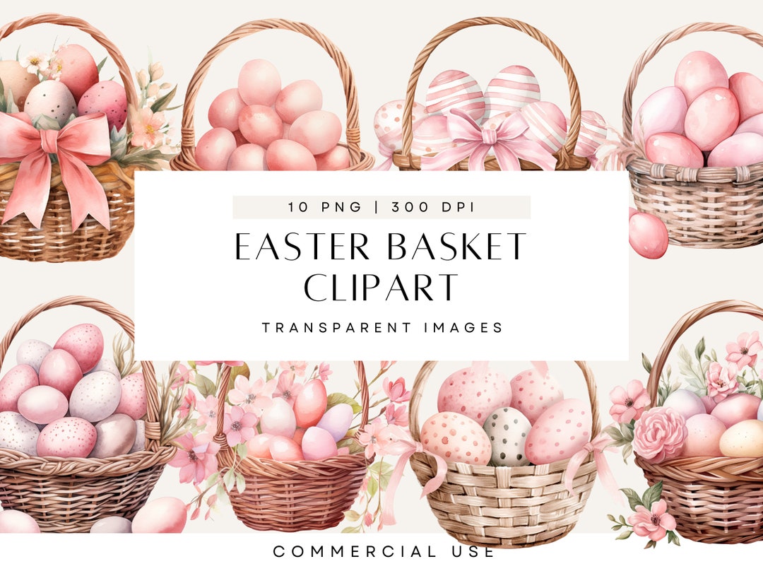 Cute Easter Basket Clipart, Pink Easter Eggs, Easter Bunny Basket ...