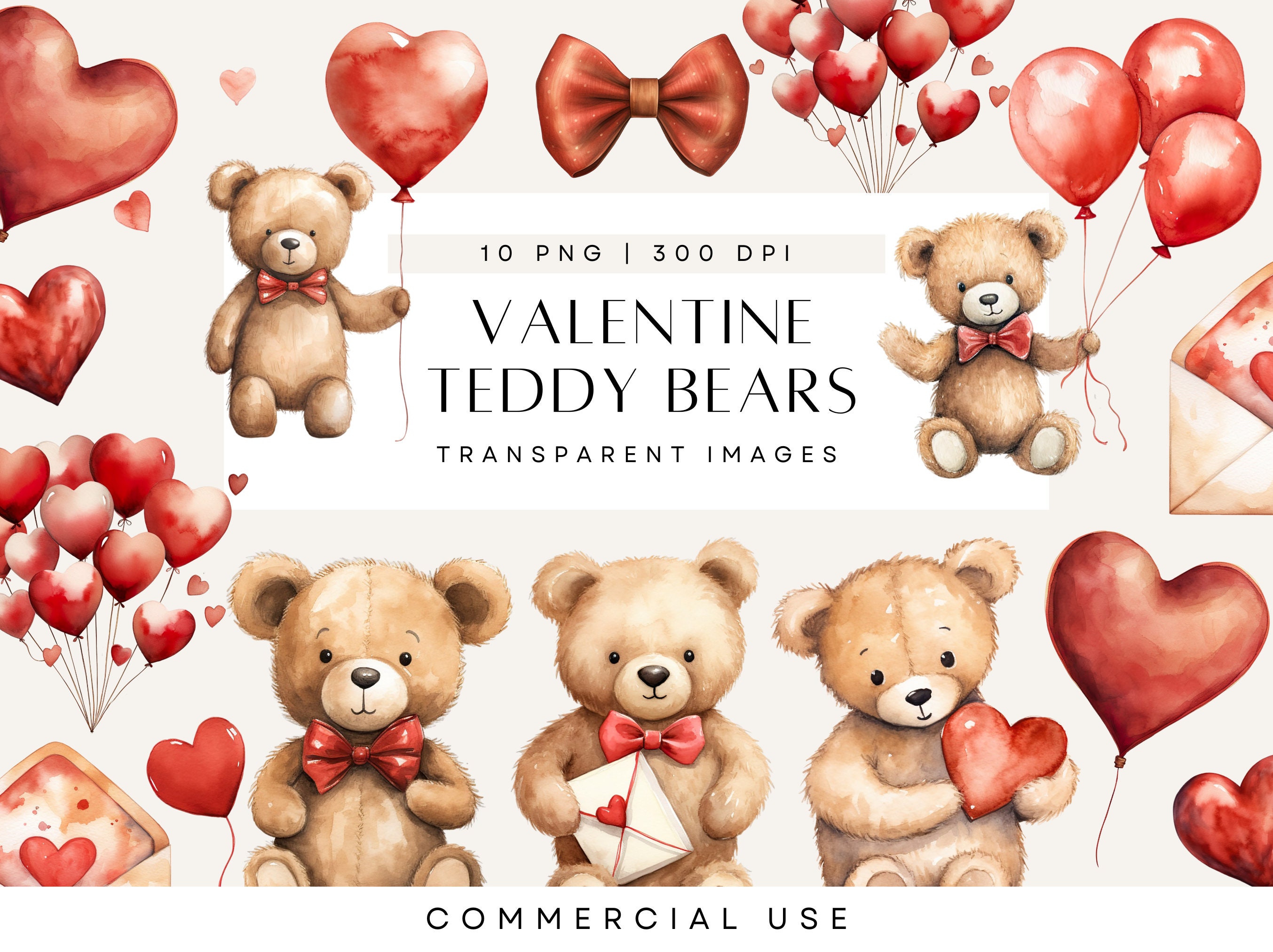 Valentine's Bear Clipart, Red Heart Balloons, Teddy Bears, Love Letter ...