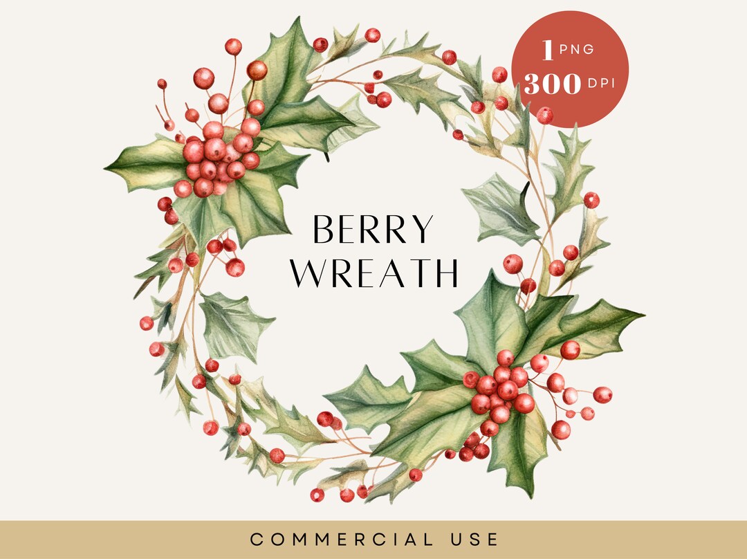Holly Wreath Clipart Boho Christmas Wreath Clipart Hygge - Etsy