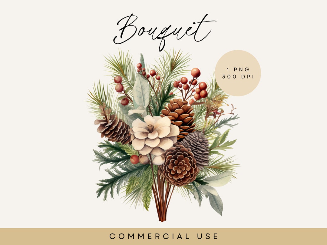 Floral Clipart Boho Wedding Winter Flowers Clipart Pine - Etsy