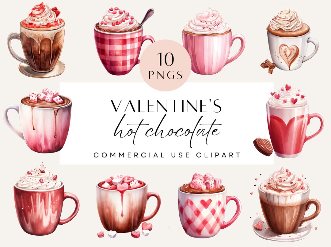 Hot Chocolate Clipart Valentine's Day Hot Cocoa Pink - Etsy