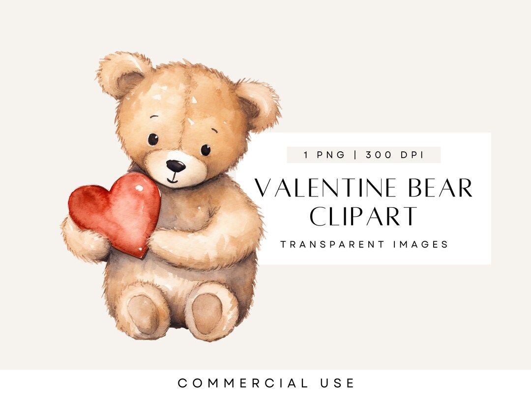 Valentine Teddy Bear Clipart, Bear Holding Heart, Vintage Teddy Bear ...