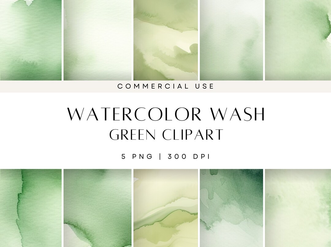 Green Watercolor Washes Clipart, Pastel Texture Backgrounds, Abstract ...