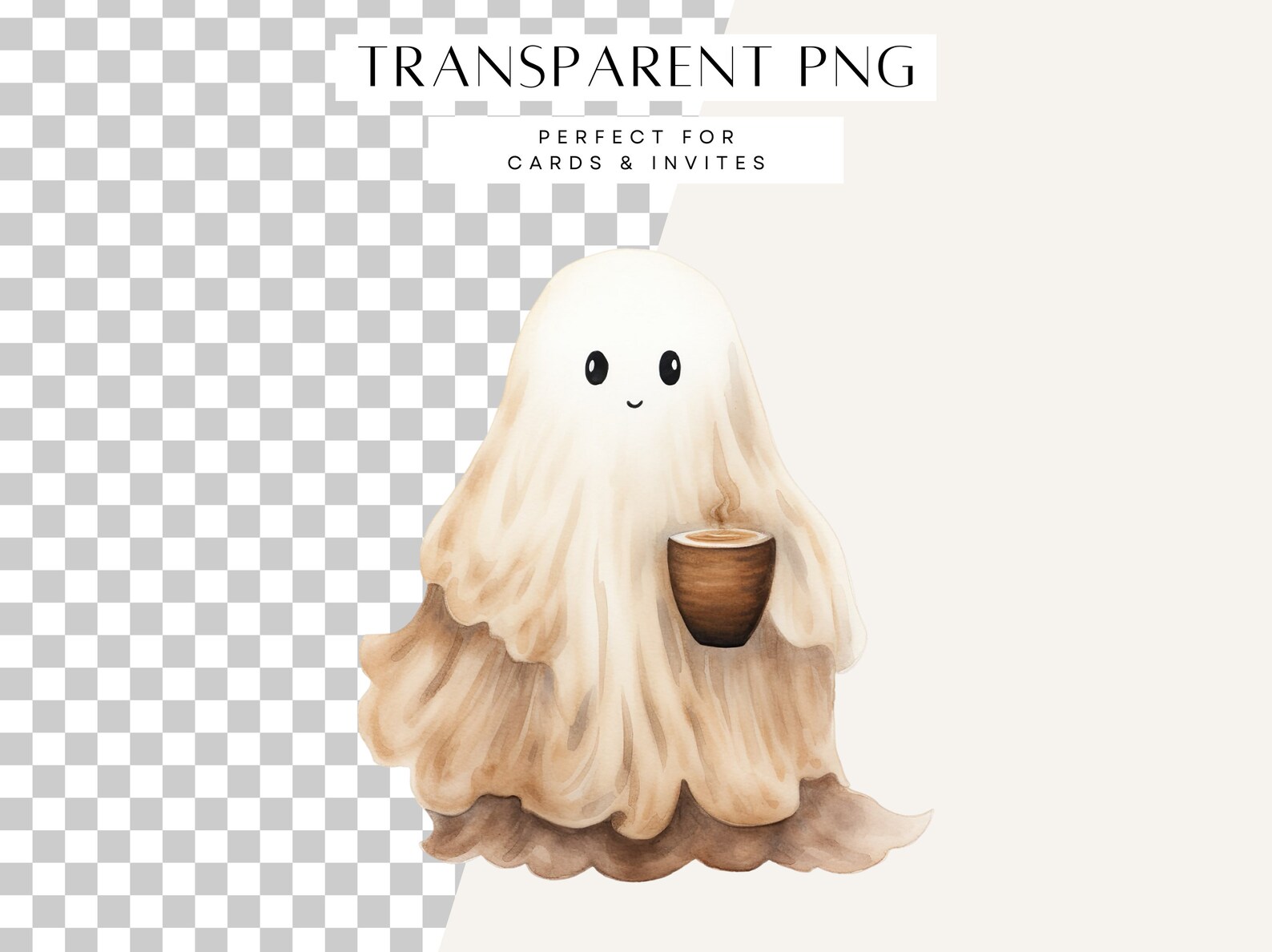 Ghost With Coffee Clipart, Halloween Clipart, Watercolor Drink Clipart ...
