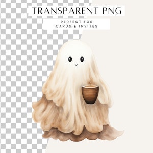Ghost With Coffee Clipart, Halloween Clipart, Watercolor Drink Clipart ...