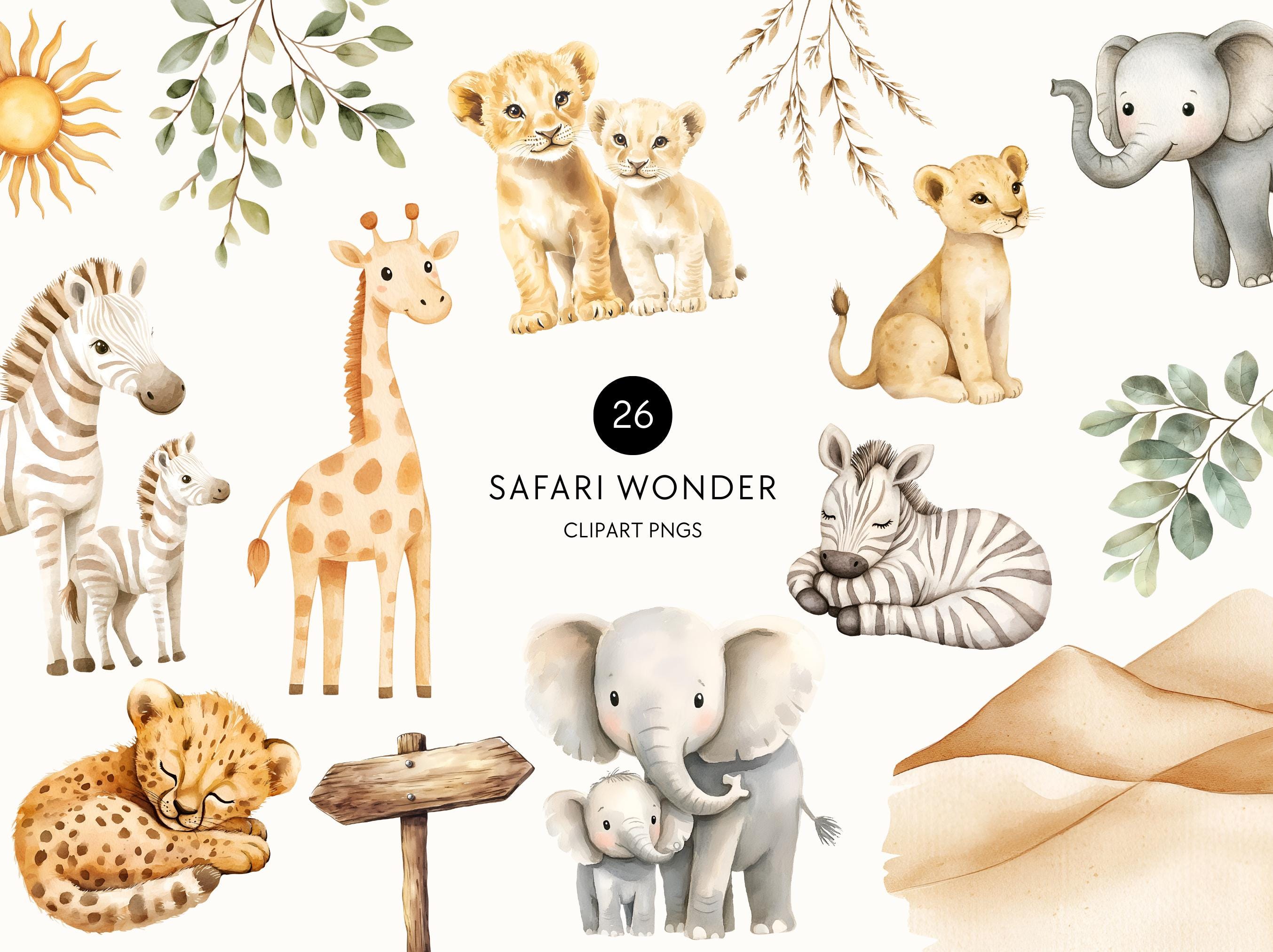 Safari Baby Shower Clip Art | Watercolor Jungle Animals PNG Neutral ...