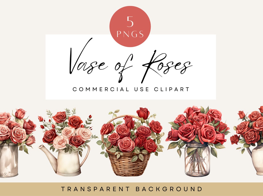 Vase of Roses Clipart Red Rose Clip Art Valentine's - Etsy