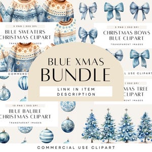 Blue Christmas Clipart, Watercolor Tree Clip Art, Xmas Trees, Festive ...