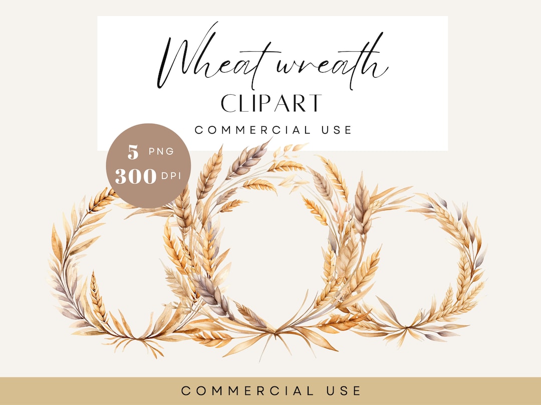 Watercolor Wheat Wreath Clipart Floral Autumn Wreaths Fall - Etsy