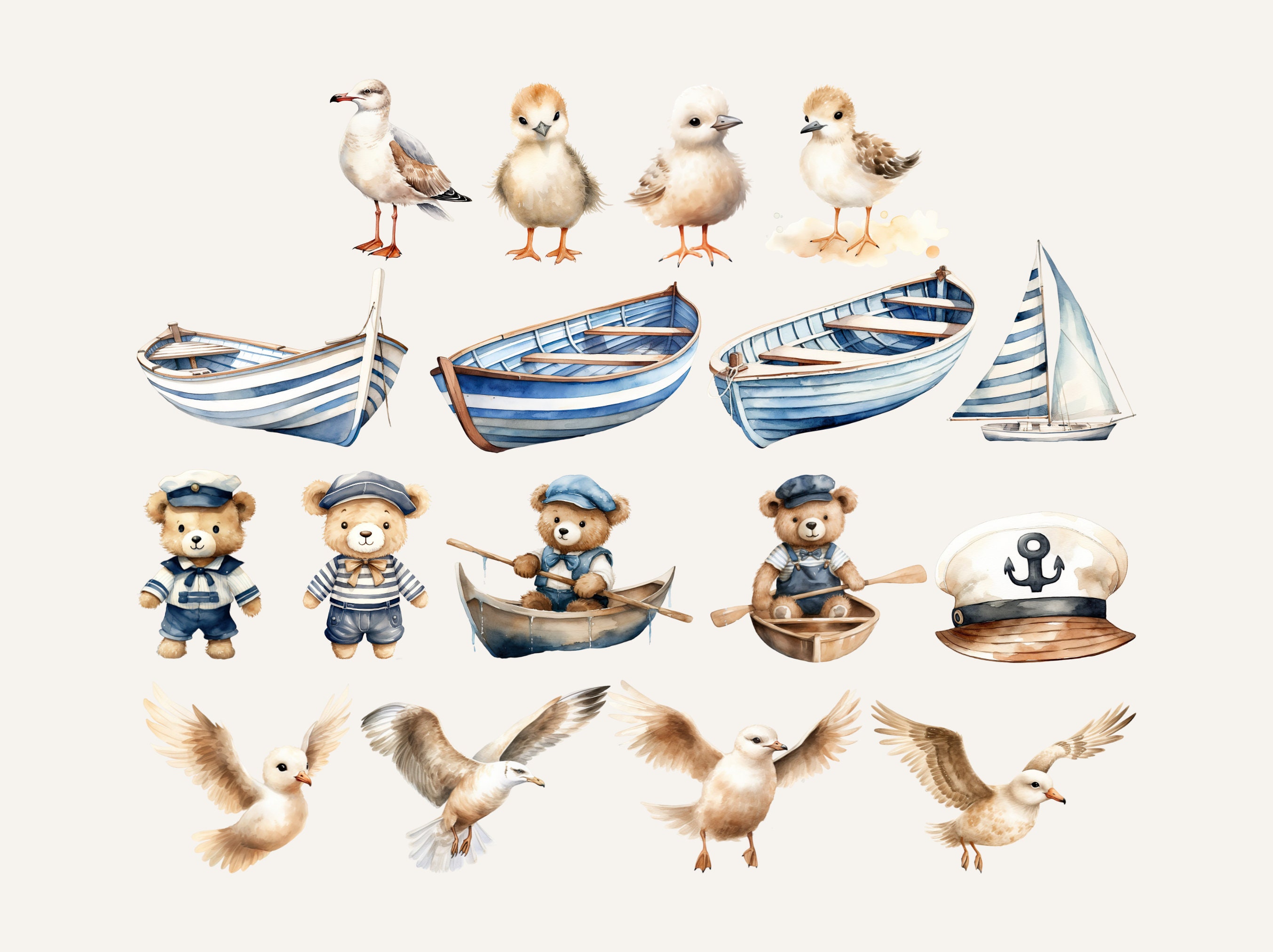 Sailor Teddy Bear Clipart, Nautical Nursery Clip Art, First Birthday ...