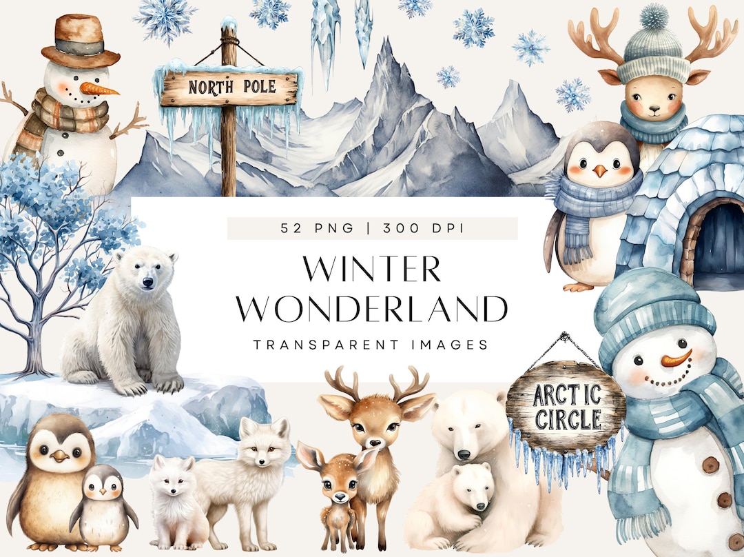 Winter Wonderland Clipart Bundle, Polar Bear, Arctic, Woodland Animals ...