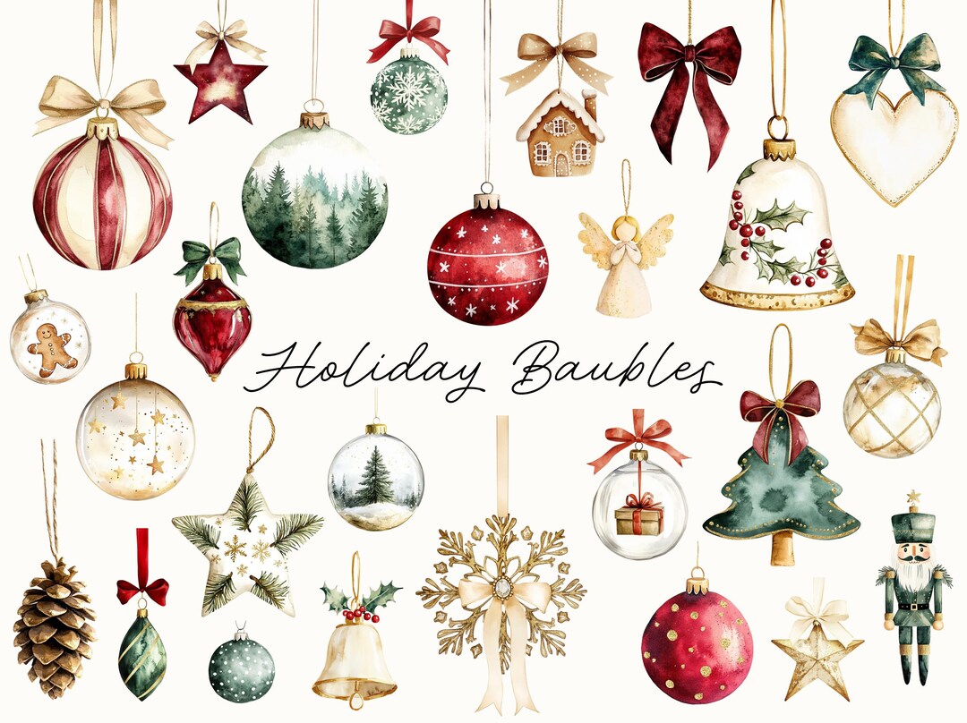 Christmas Ornament Clipart | Luxury Hanging Bauble PNG Bundle, Red ...