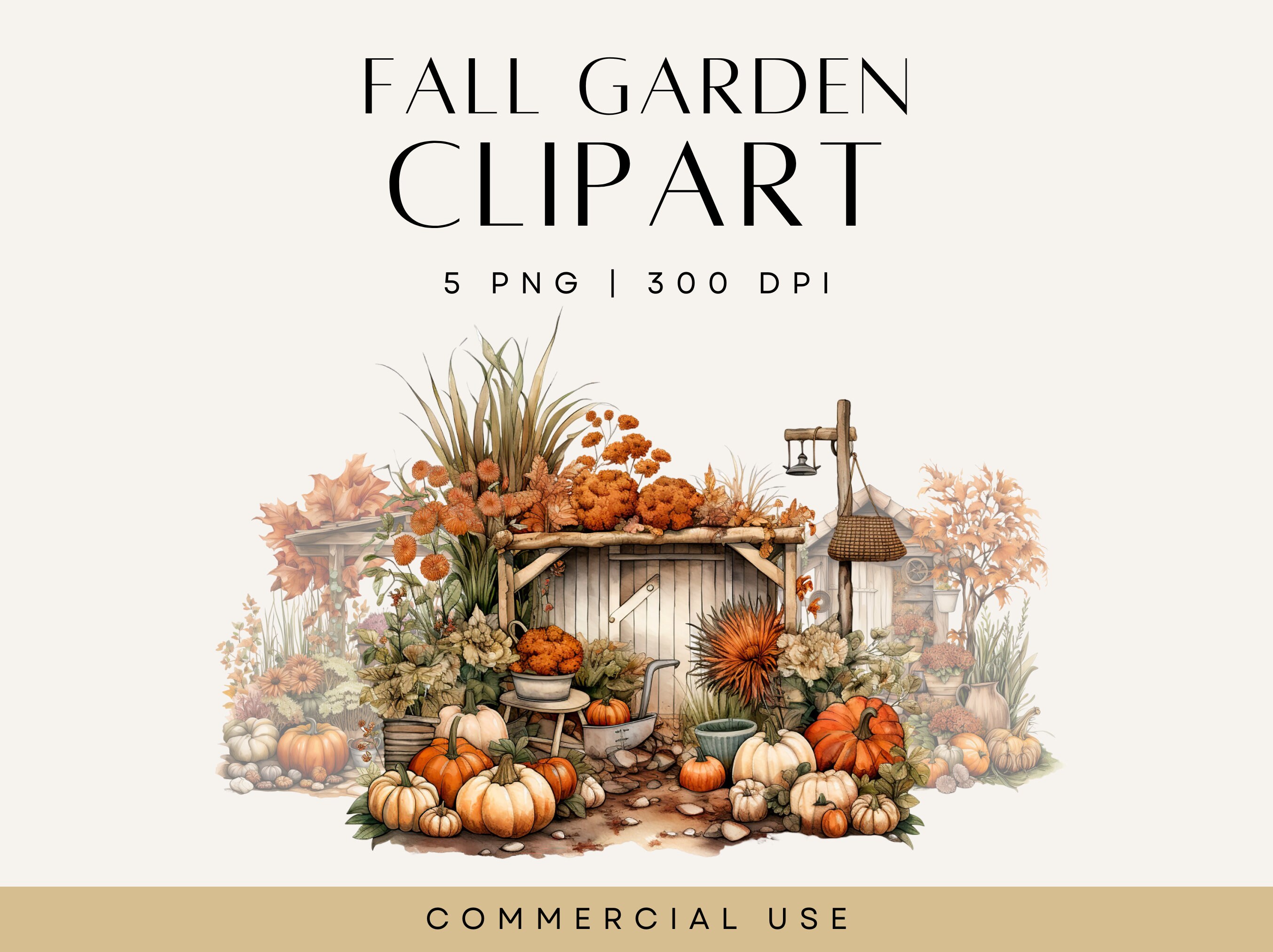 Watercolor Fall Garden Clipart Pumpkin Patch Fall Decor - Etsy