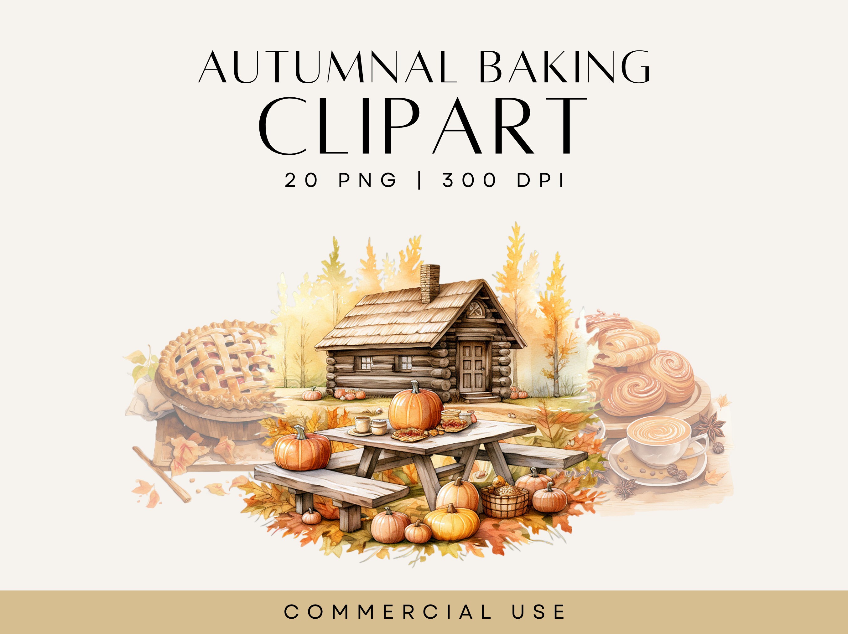 Watercolor Autumn Baking Clipart Fall Food Fall Home - Etsy